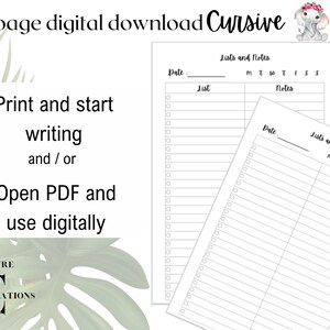 CURSIVE | Lists and Notes | Printable and PDF Fillable | Take Note ...