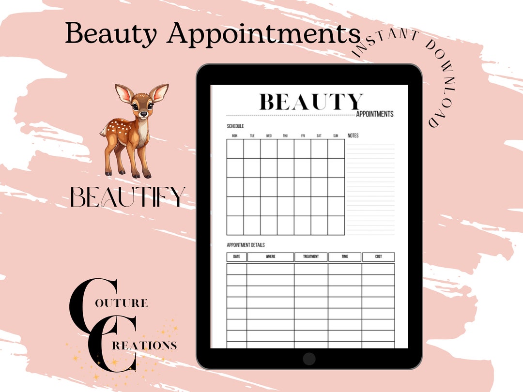 BEAUTIFY | Beauty Appointments | Printable and PDF Fillable | Stylish ...