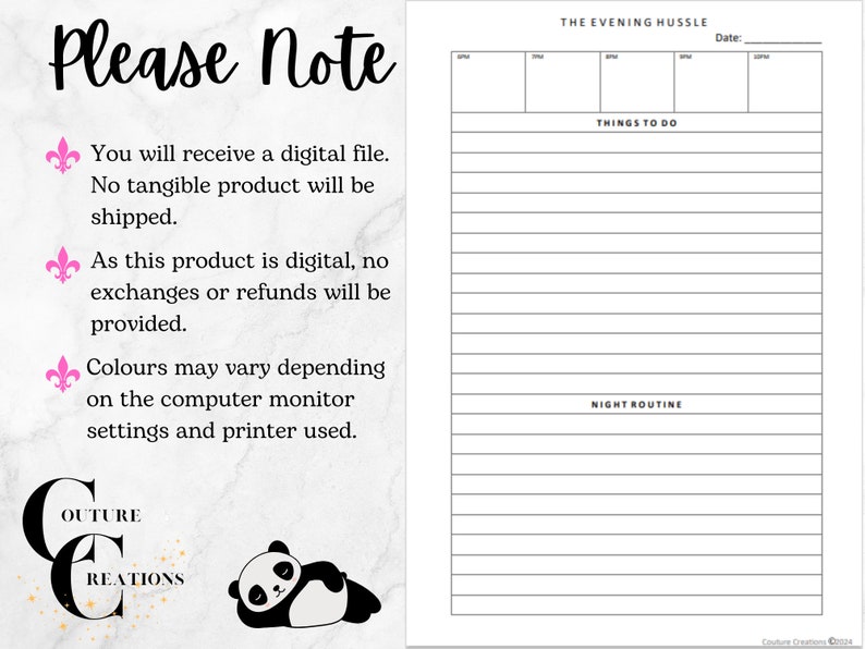 MINIMALIST Daily Planner Printable and PDF Fillable Evening Routine ...