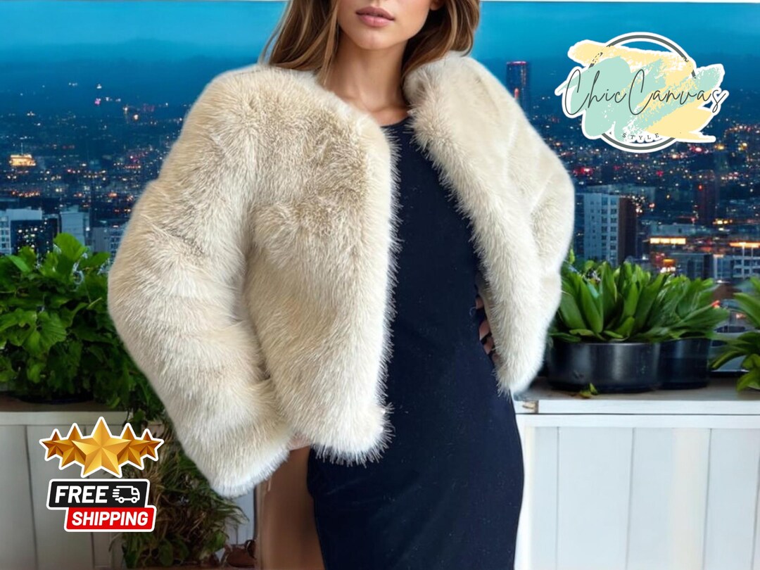 Women's Fur Jacket Warm Crop Top Long-sleeved Open Front Coat Special ...
