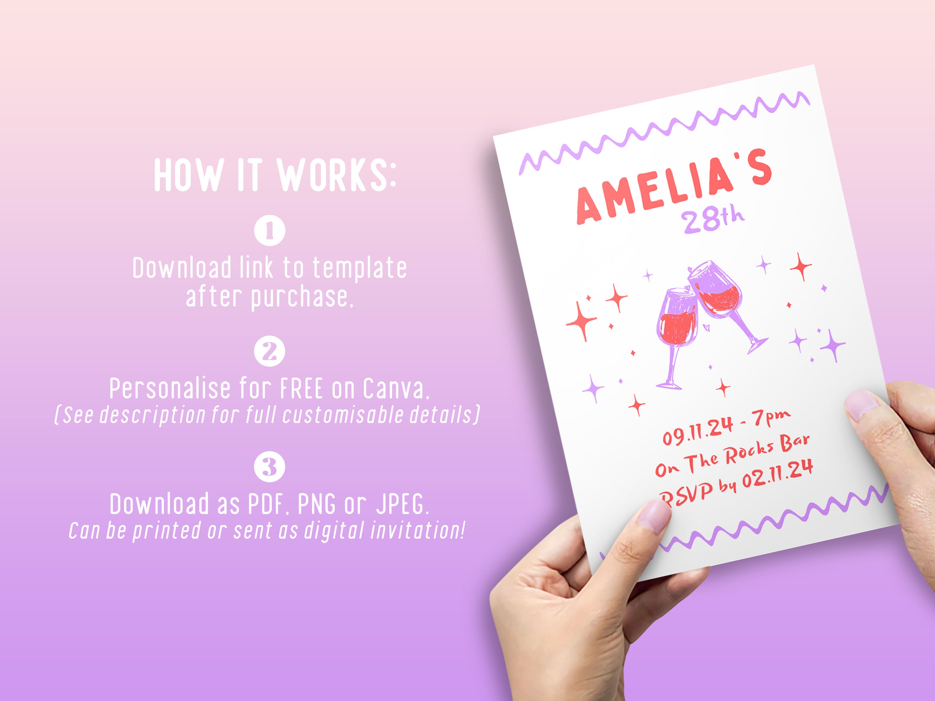 Editable Wine Glasses Birthday Party Invitation Modern Template - Easy ...