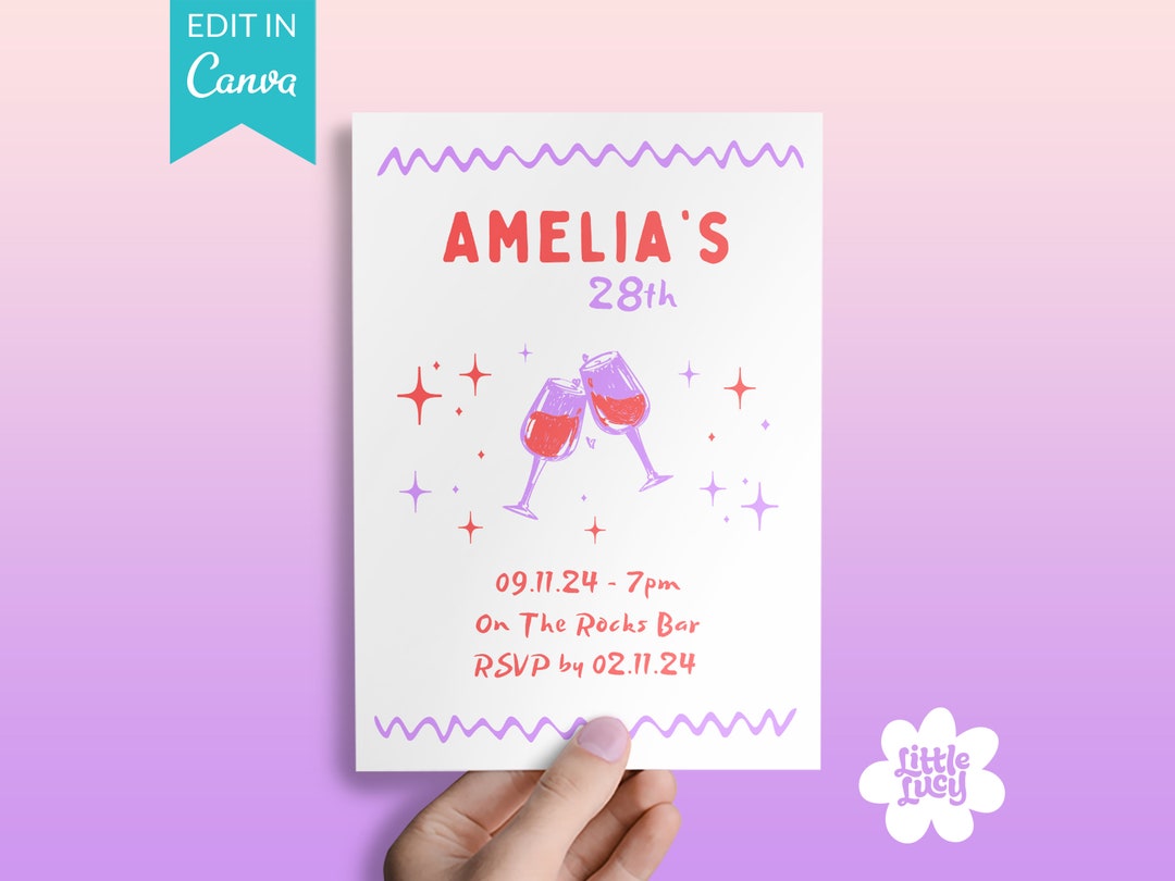 Editable Wine Glasses Birthday Party Invitation Modern Template - Easy ...