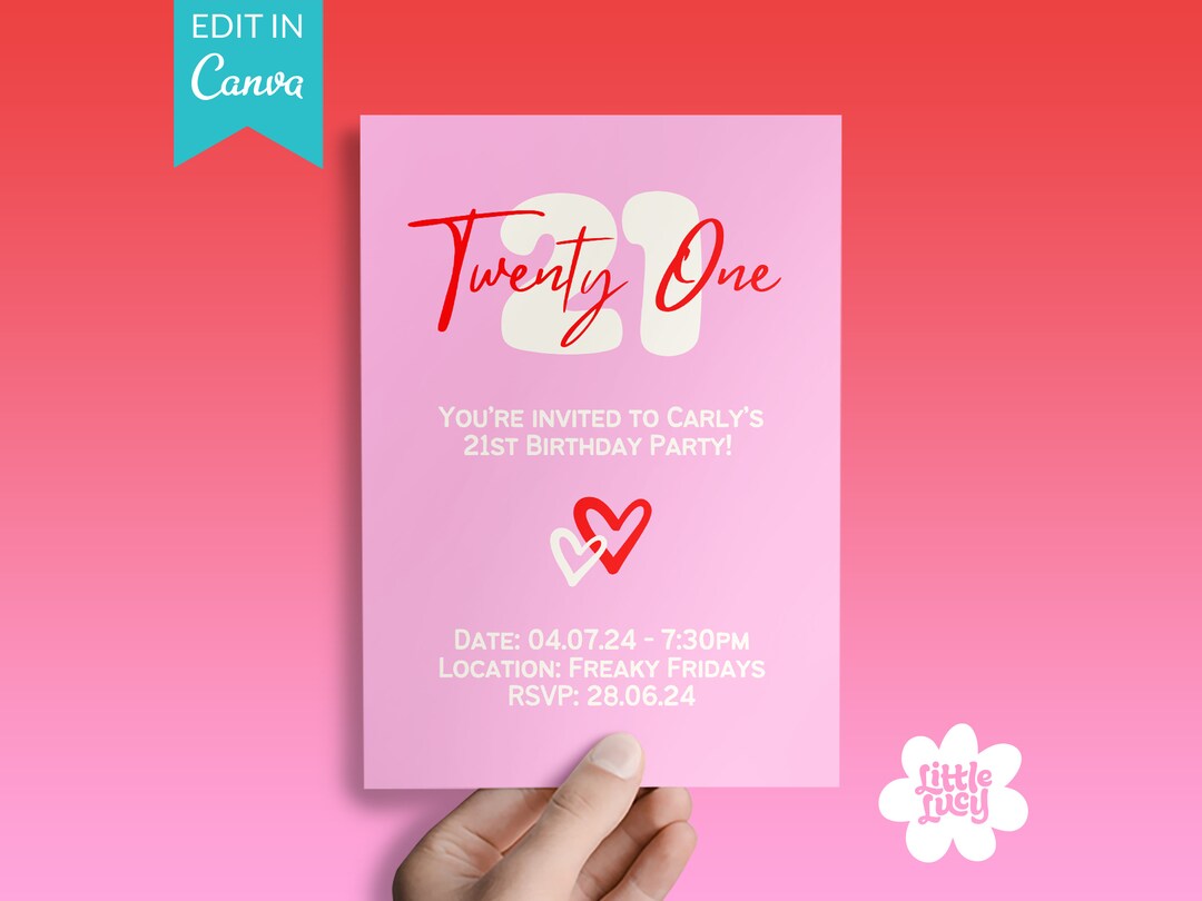 Editable Heart Birthday Party Invitation Modern Template - Easy DIY ...