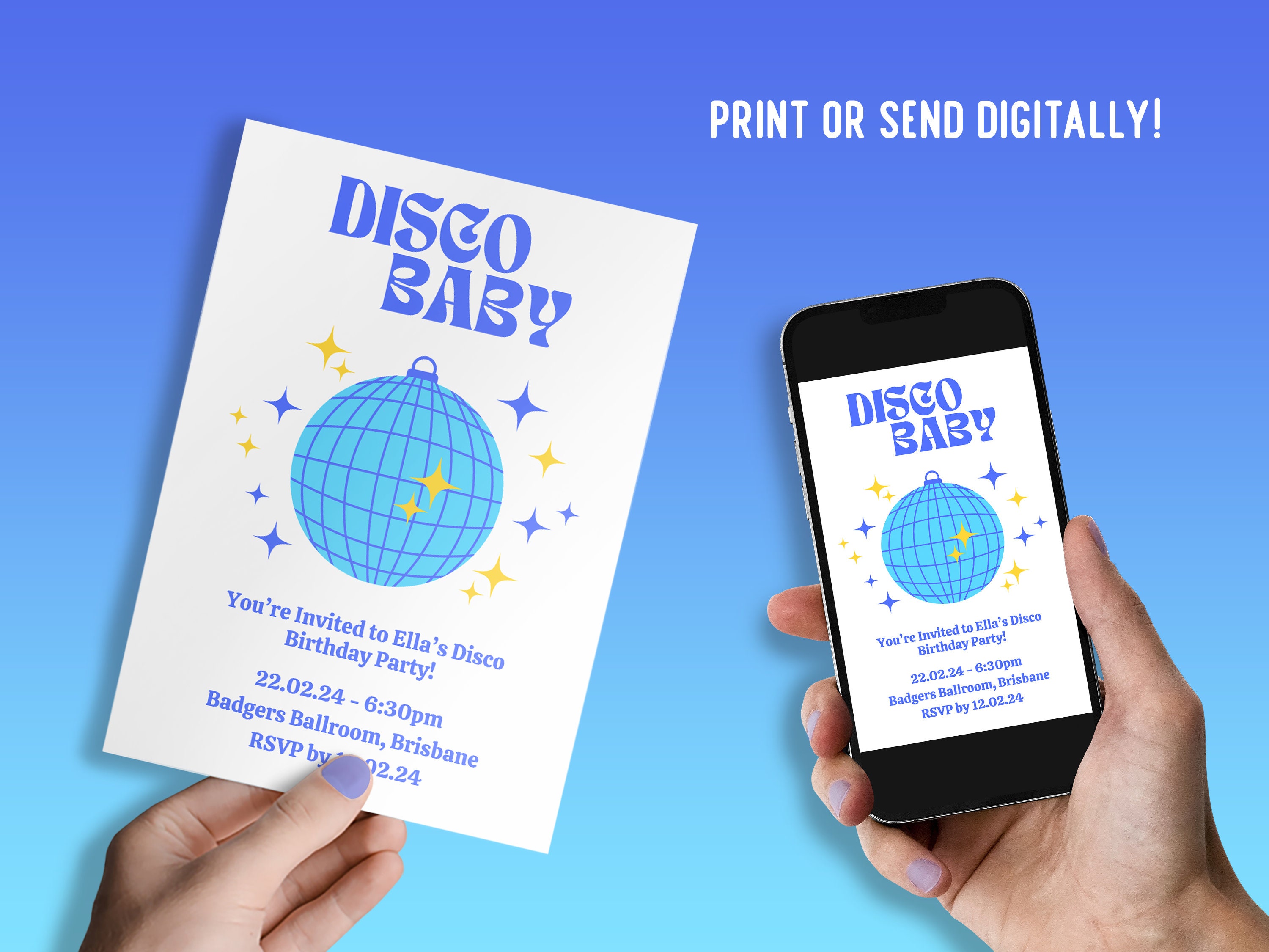 Editable Disco Birthday Party Invitation Modern Template - Easy DIY ...
