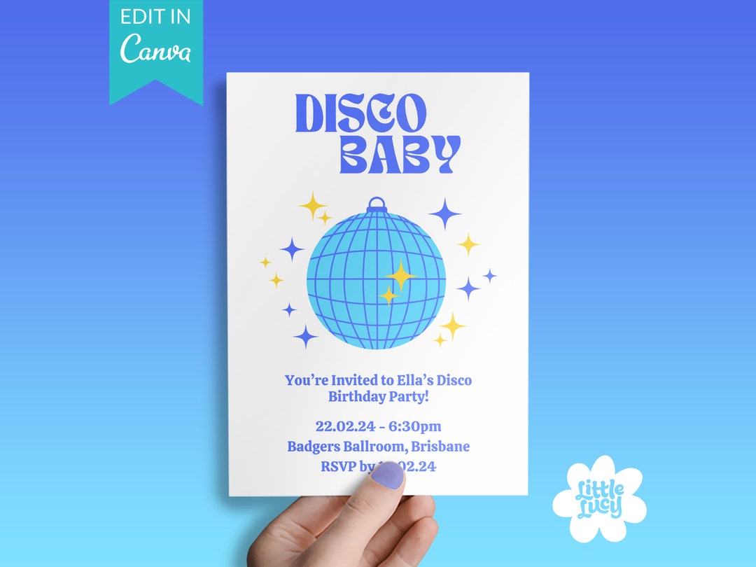 Editable Disco Birthday Party Invitation Modern Template - Easy DIY ...