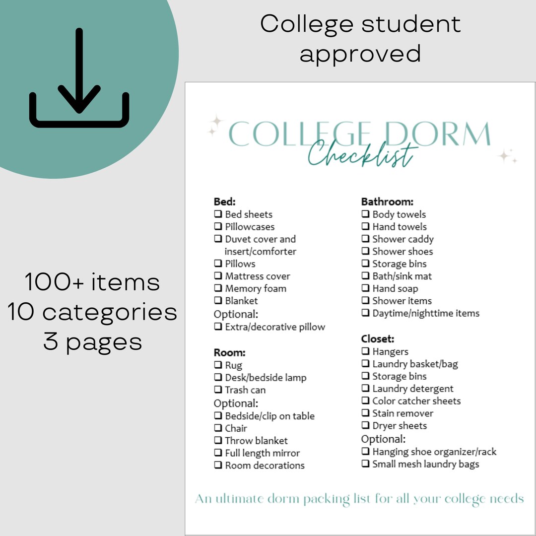 College Dorm Checklist - College Essentials Packing List - Ultimate ...
