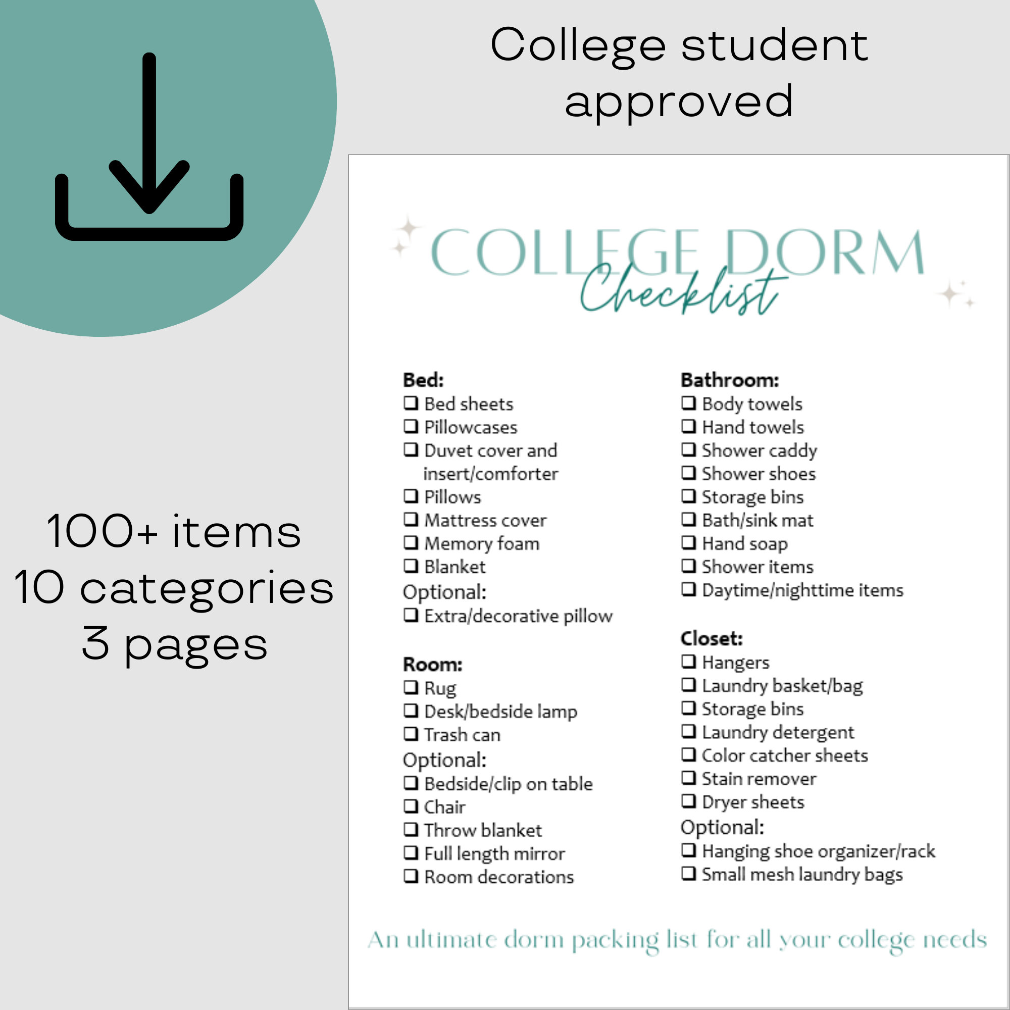 College Dorm Checklist - College Essentials Packing List - Ultimate ...