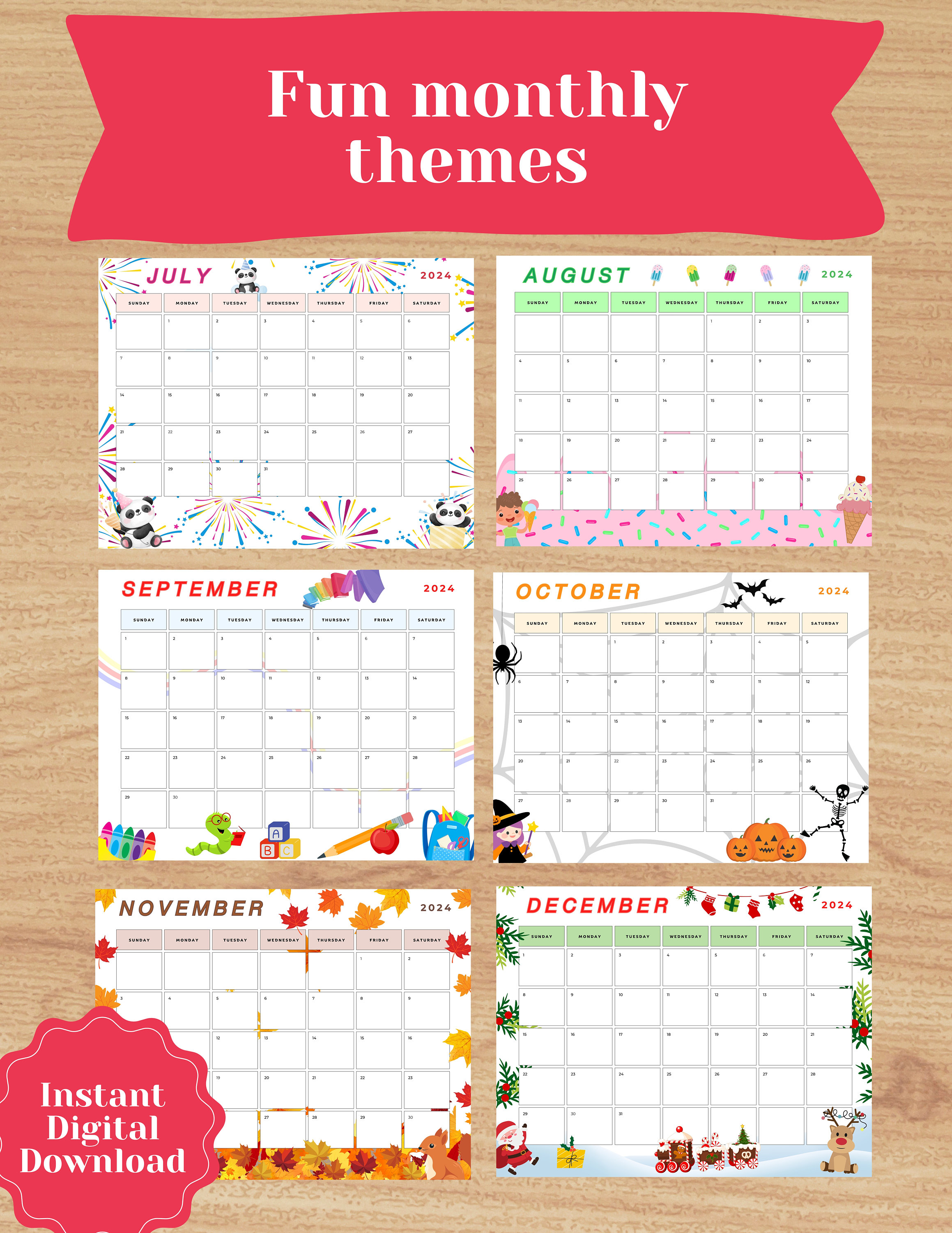 Printable Calendars, Kids Printable Calendars, 2024 Calendars, Kids ...