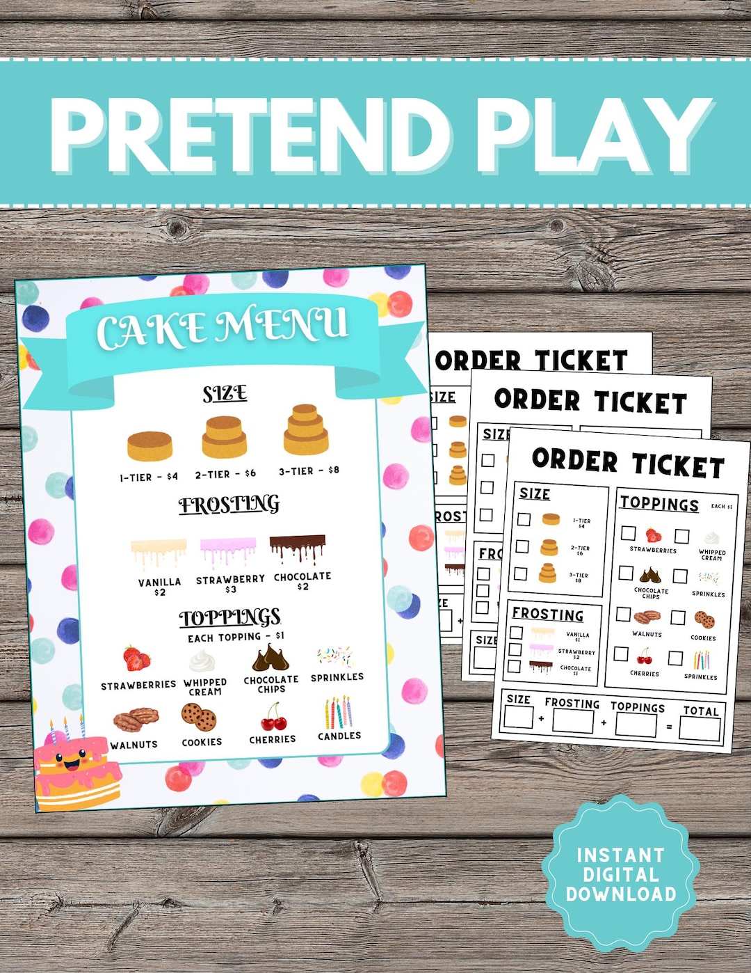Pretend Play Cake Menu Set, Cake Bakery Play, Cake Pretend Play ...