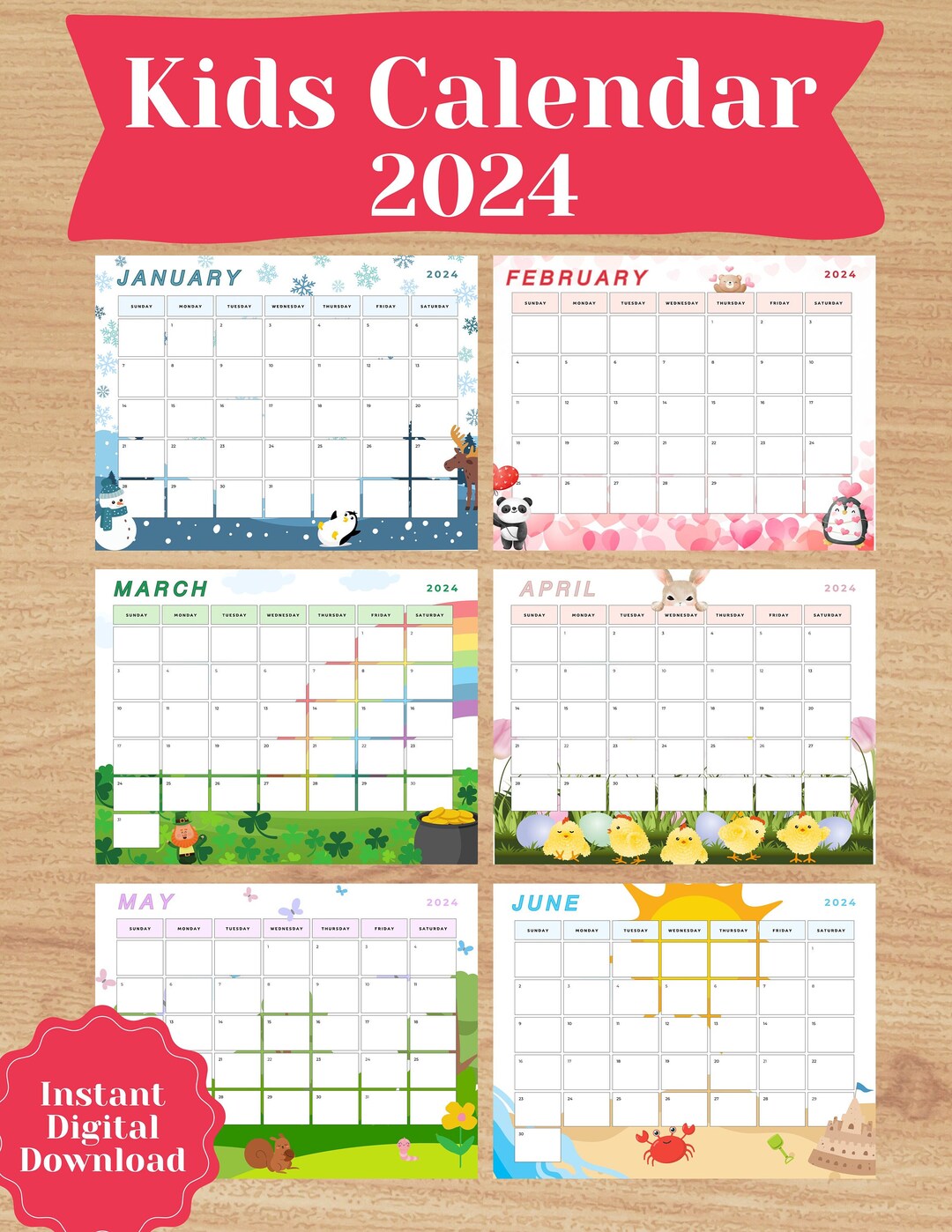 Printable Calendars, Kids Printable Calendars, 2024 Calendars, Kids ...