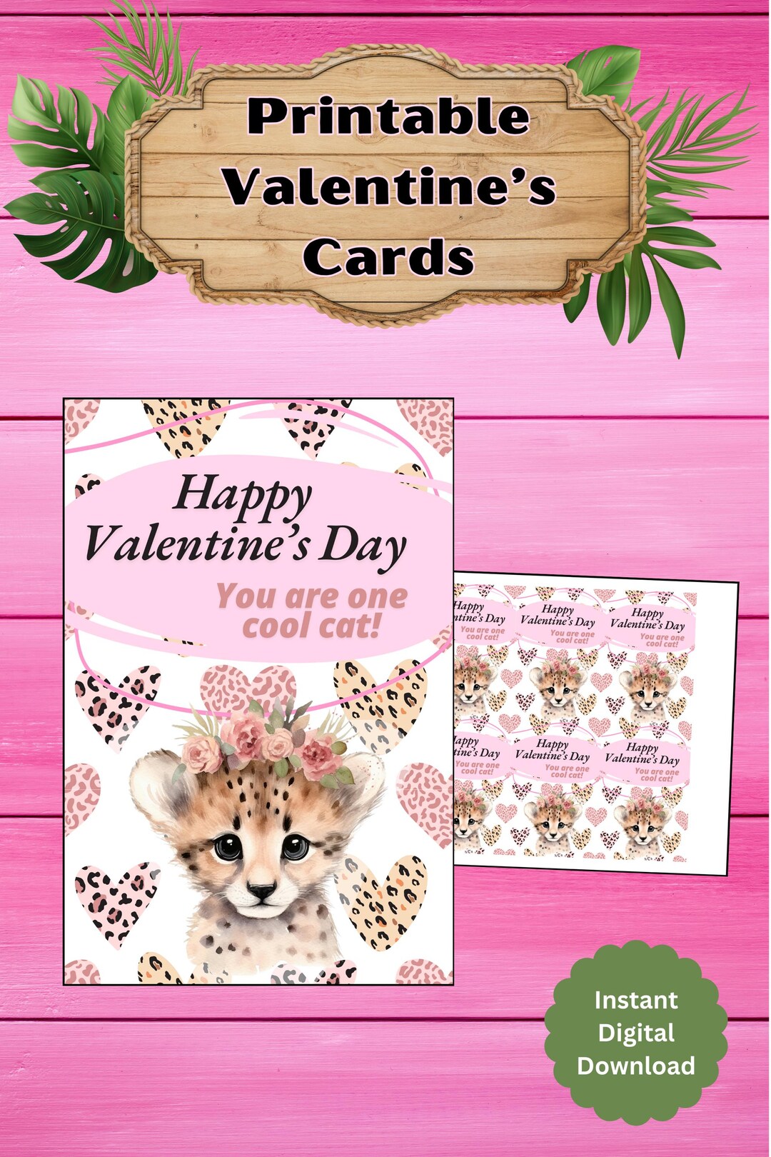Cheetah Valentines - Leopard Valentines - Kids Valentine’s Cards ...