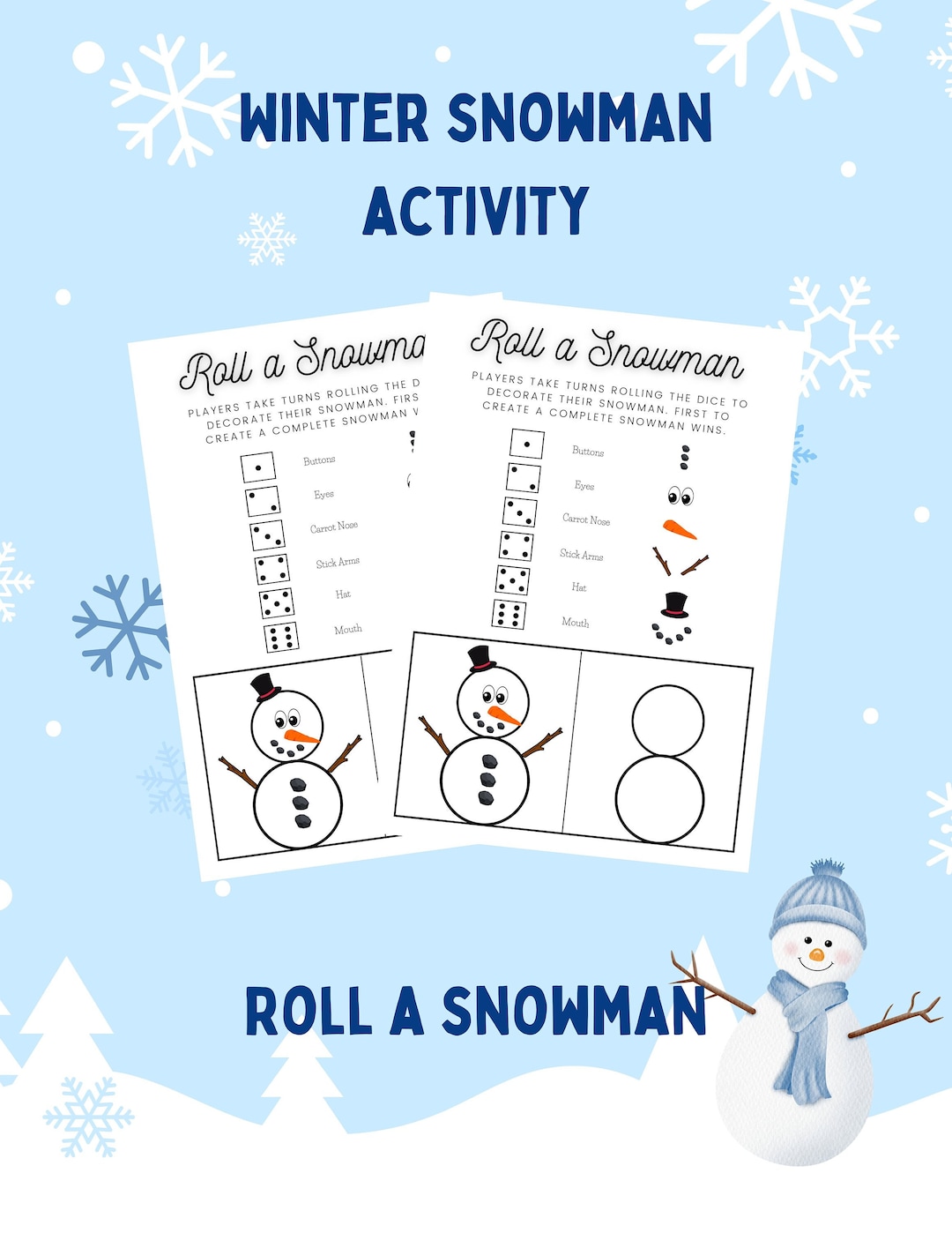 Winter Snowman Activity, Kids Winter Game, Winter Classroom, Winter ...