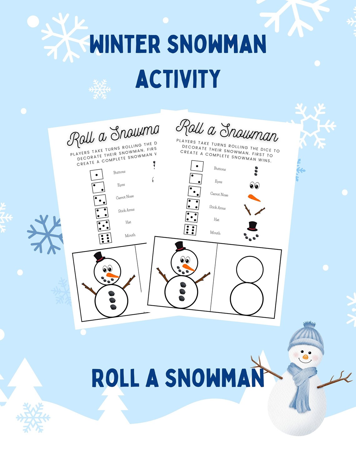 Winter Snowman Activity, Kids Winter Game, Winter Classroom, Winter ...