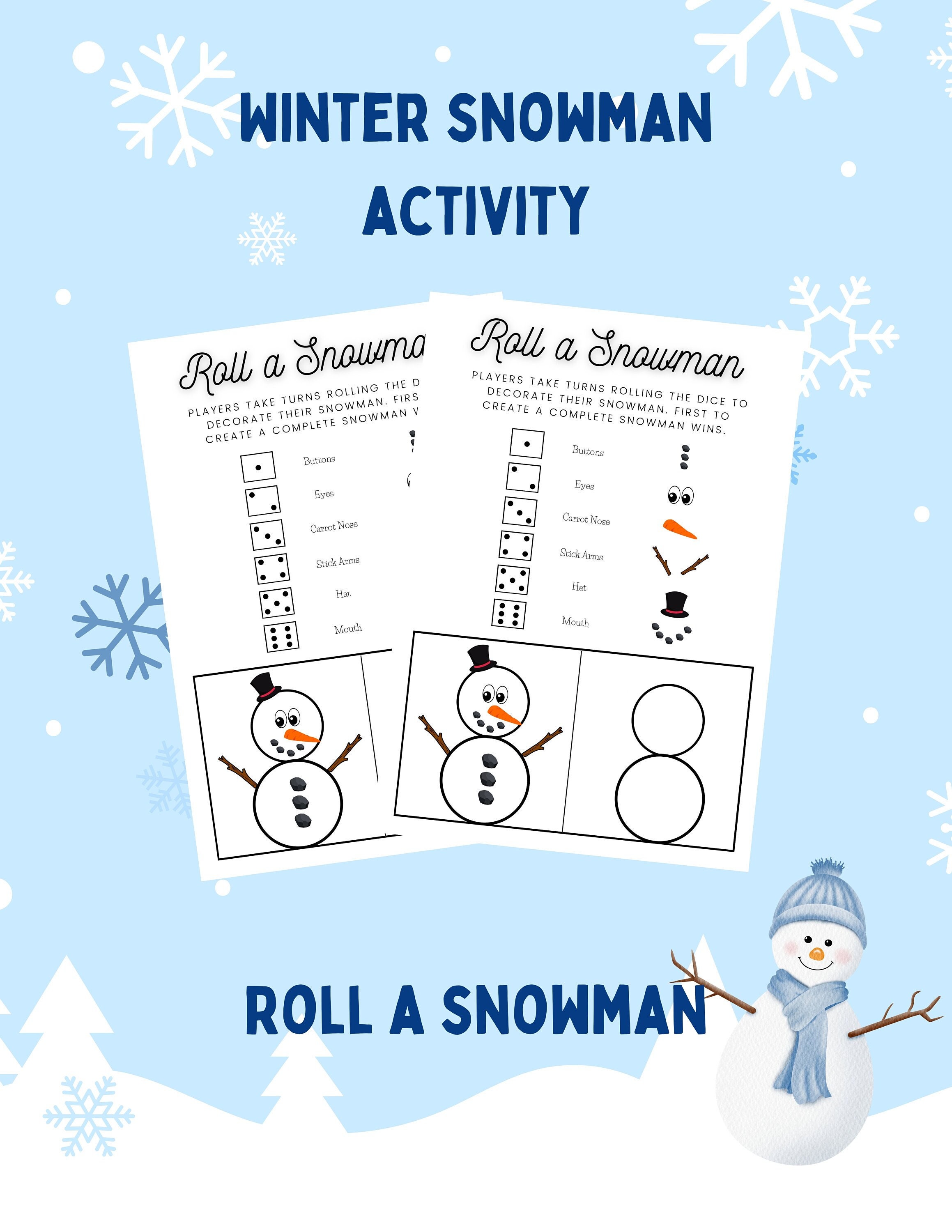 Winter Snowman Activity, Kids Winter Game, Winter Classroom, Winter ...