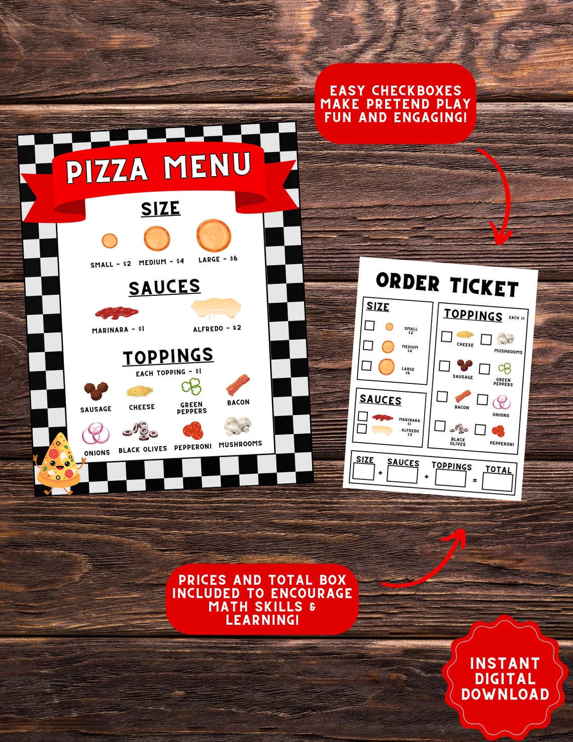 Pretend Play Pizza Menu Set, Pizza Restaurant Play, Pizza Pretend Play ...