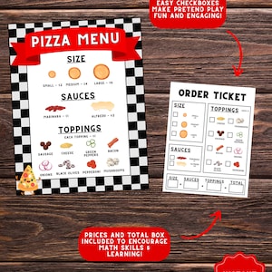 Pretend Play Pizza Menu Set, Pizza Restaurant Play, Pizza Pretend Play ...