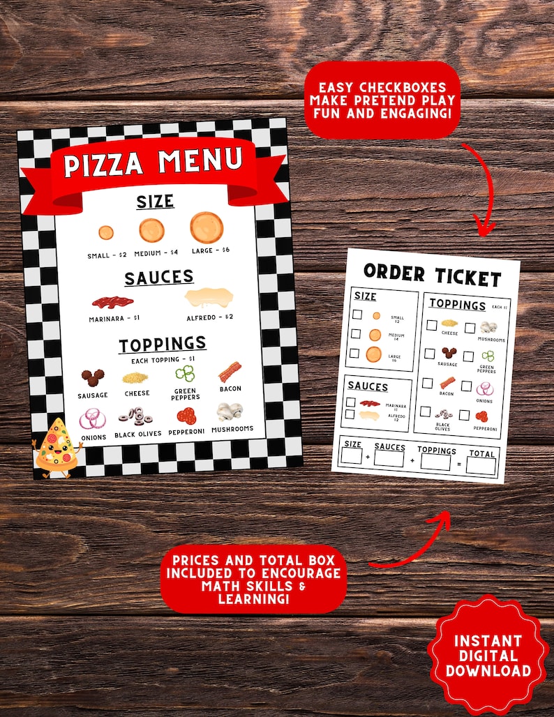Pretend Play Pizza Menu Set, Pizza Restaurant Play, Pizza Pretend Play ...