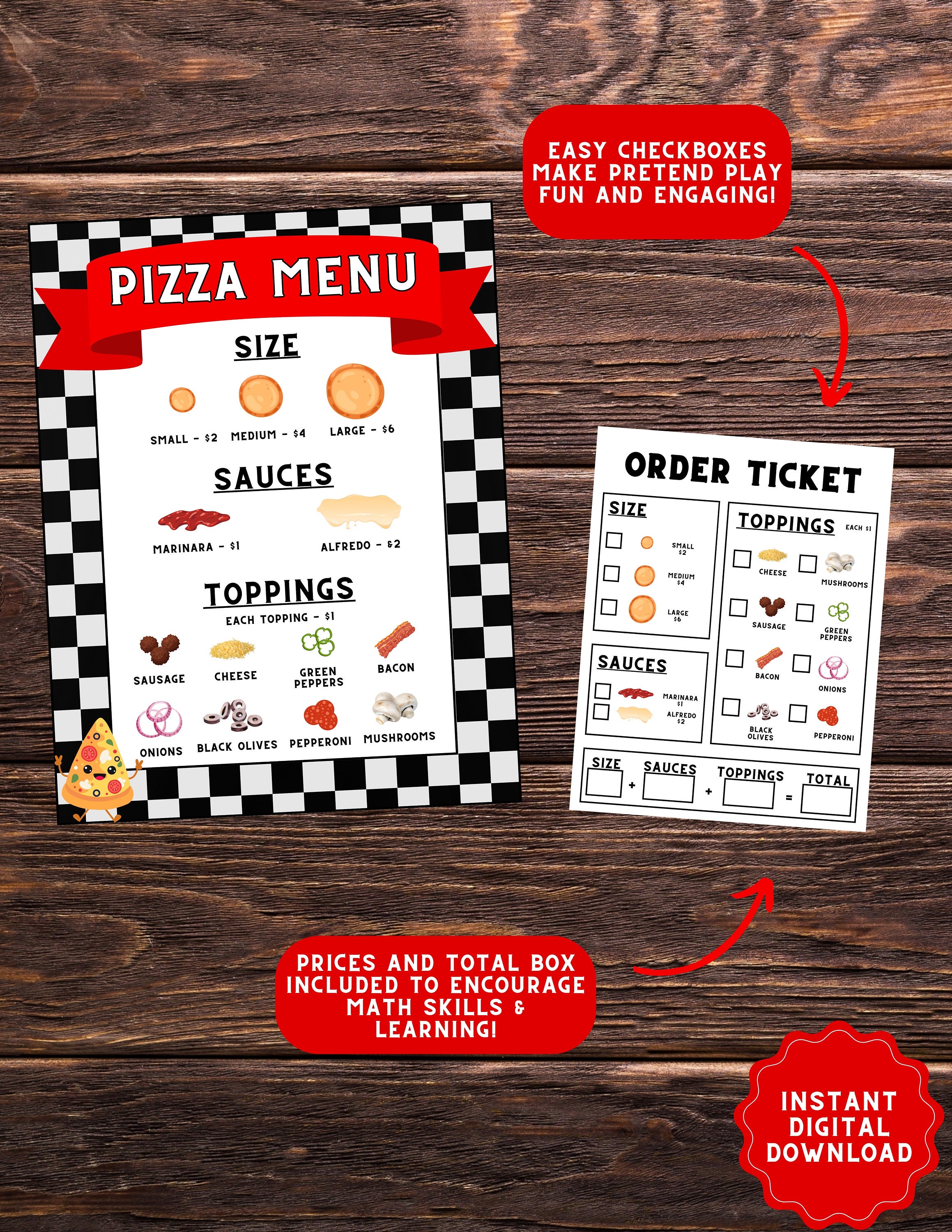 Pretend Play Pizza Menu Set, Pizza Restaurant Play, Pizza Pretend Play ...