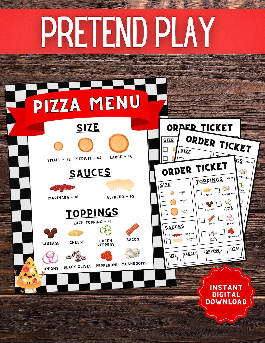 Pretend Play Pizza Menu Set, Pizza Restaurant Play, Pizza Pretend Play ...