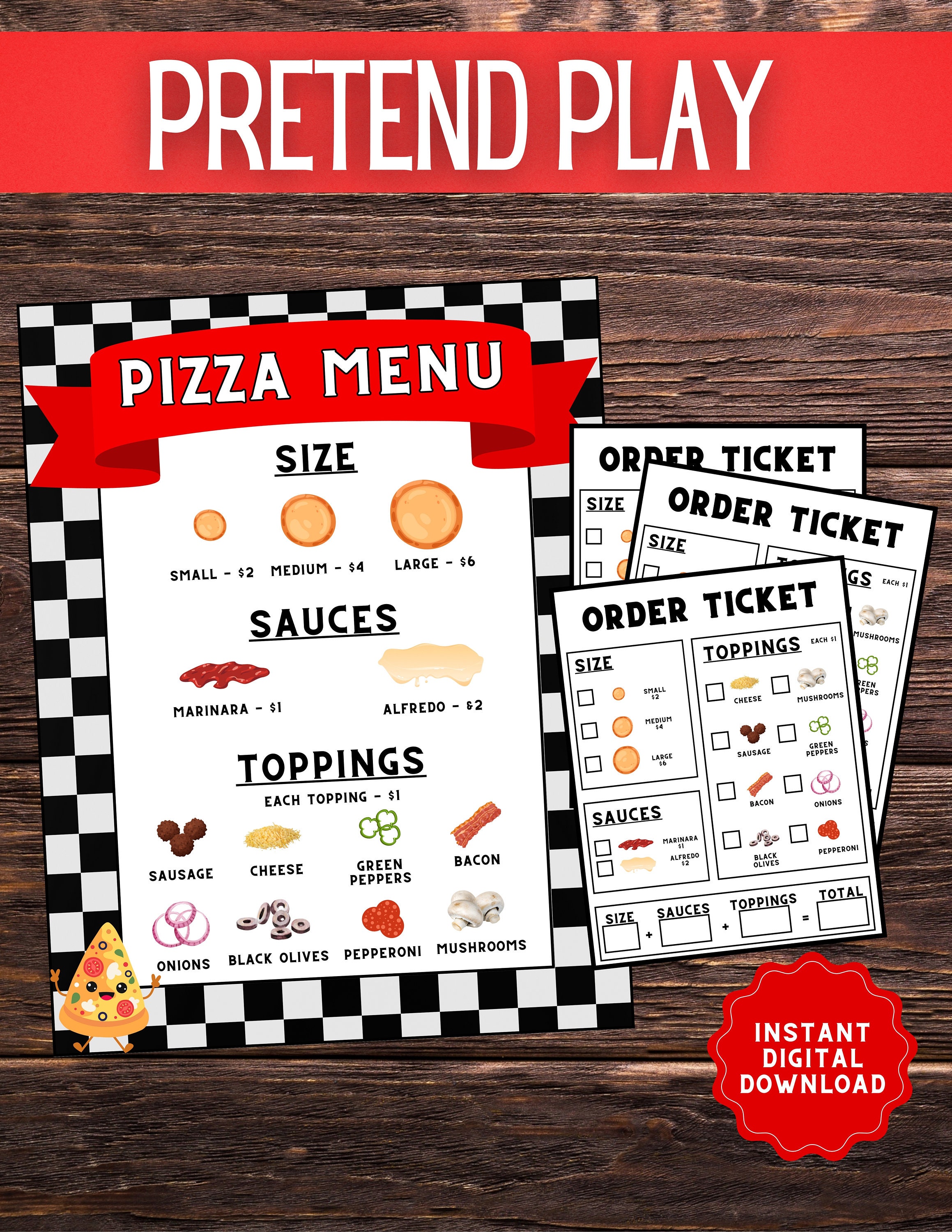 Pretend Play Pizza Menu Set, Pizza Restaurant Play, Pizza Pretend Play ...