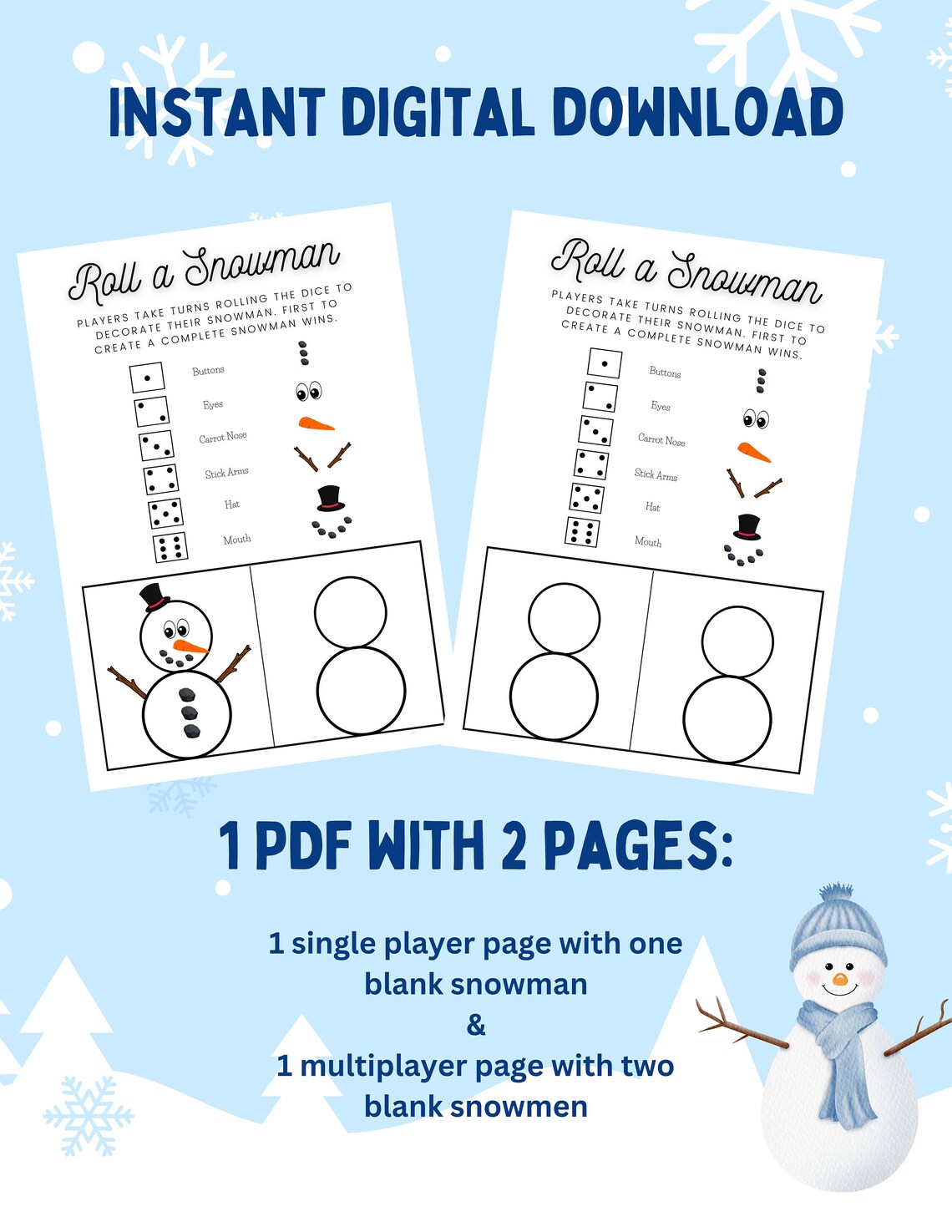 Winter Snowman Activity, Kids Winter Game, Winter Classroom, Winter ...
