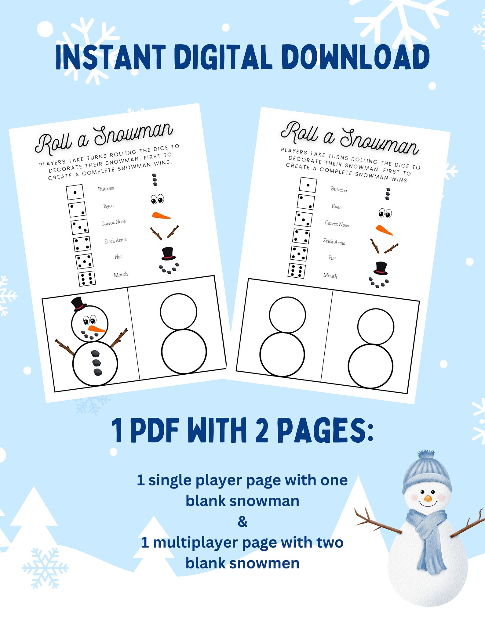 Winter Snowman Activity, Kids Winter Game, Winter Classroom, Winter ...