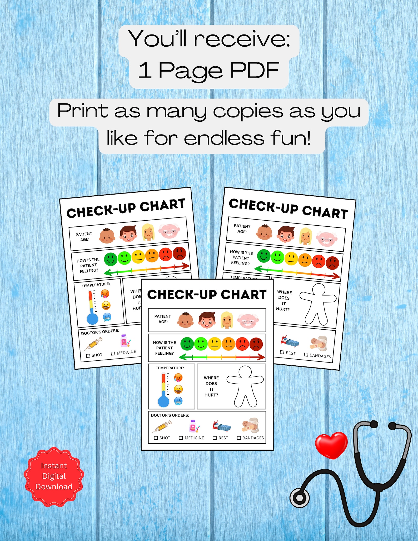 Pretend Play Patient Check-up Chart, Doctor Pretend Play Printable ...