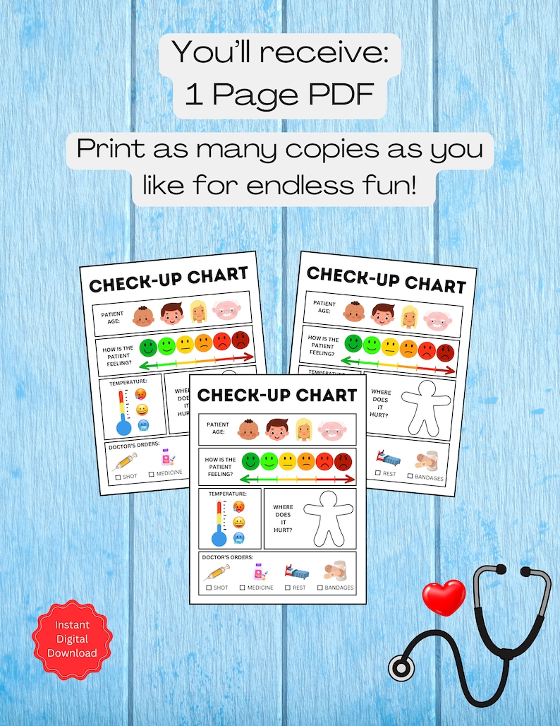 Pretend Play Patient Check-up Chart, Doctor Pretend Play Printable ...