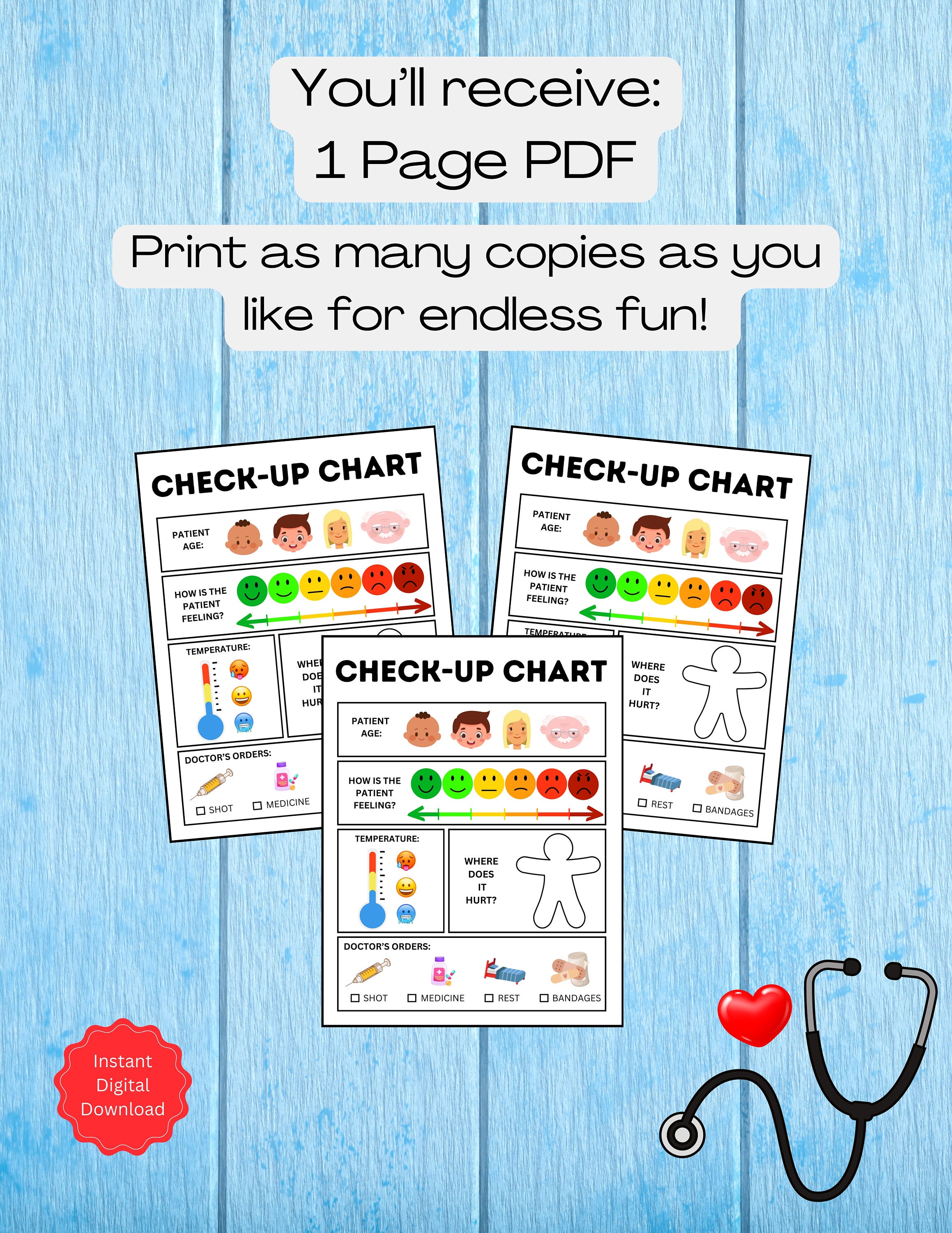 Pretend Play Patient Check-up Chart, Doctor Pretend Play Printable ...