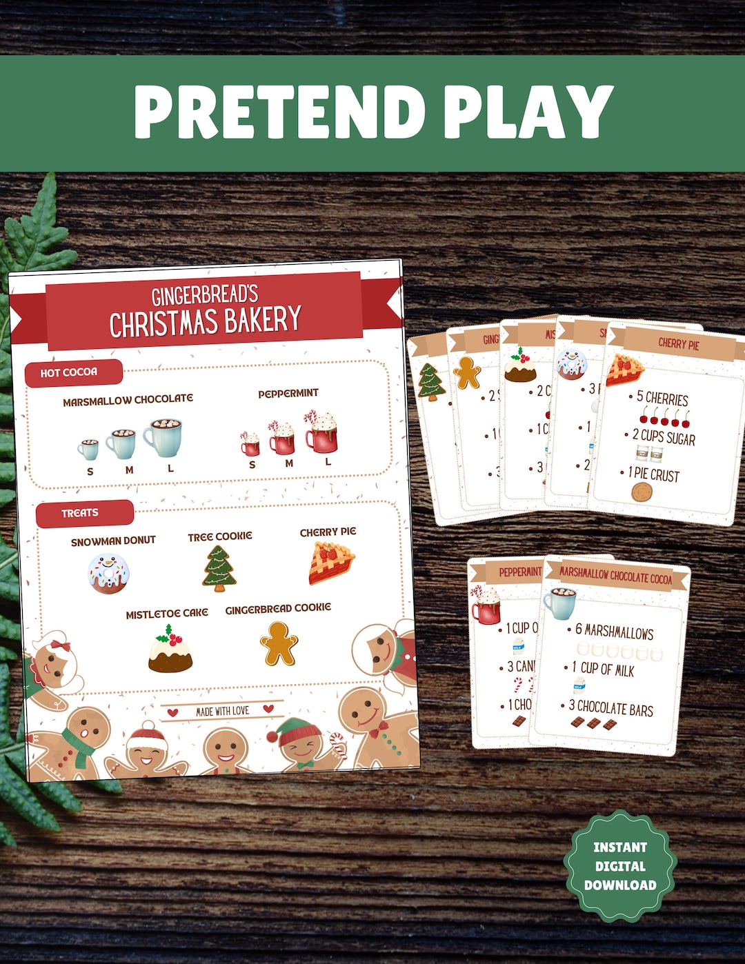 Pretend Play Christmas Bakery Menu Set, Bakery Play, Bakery Pretend ...