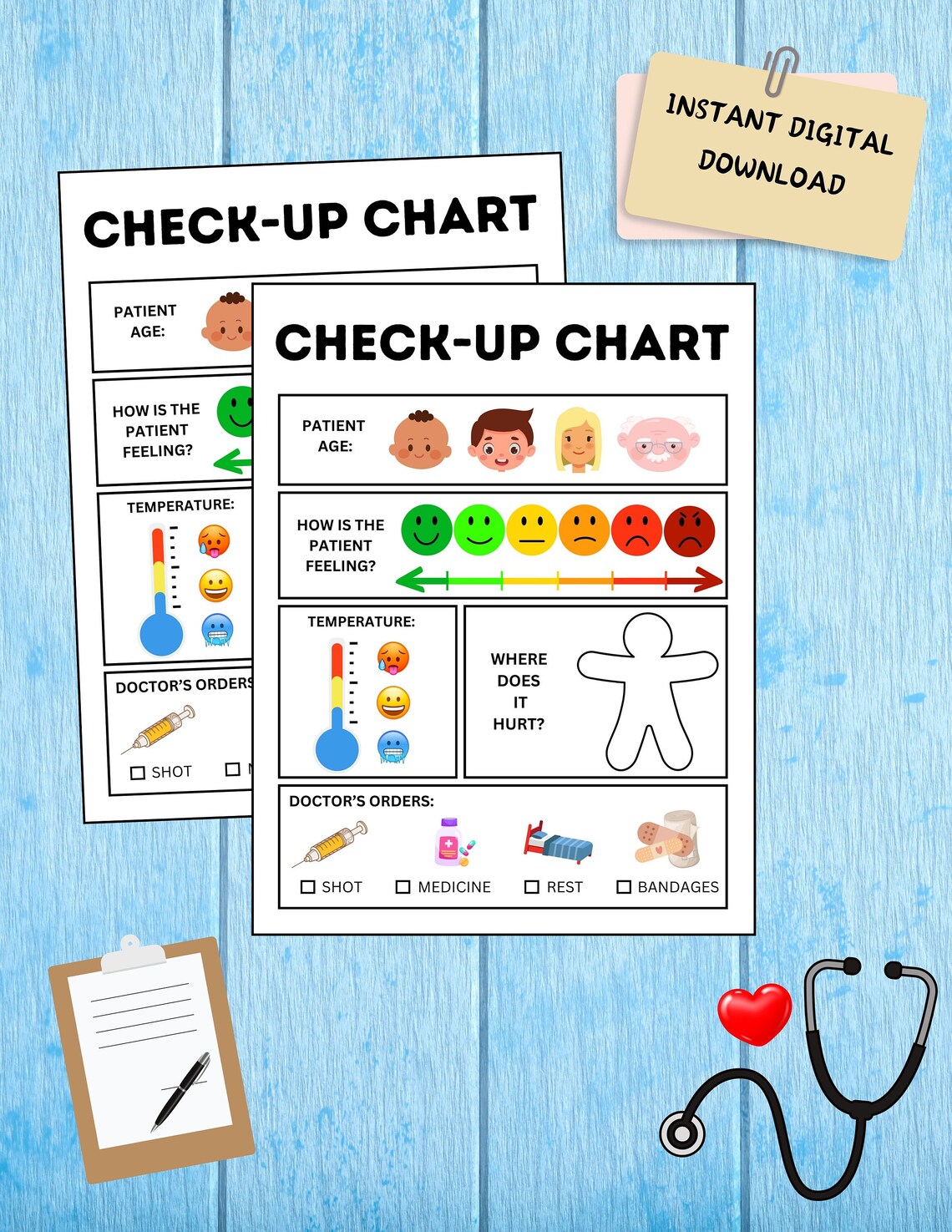 Pretend Play Patient Check-up Chart, Doctor Pretend Play Printable ...