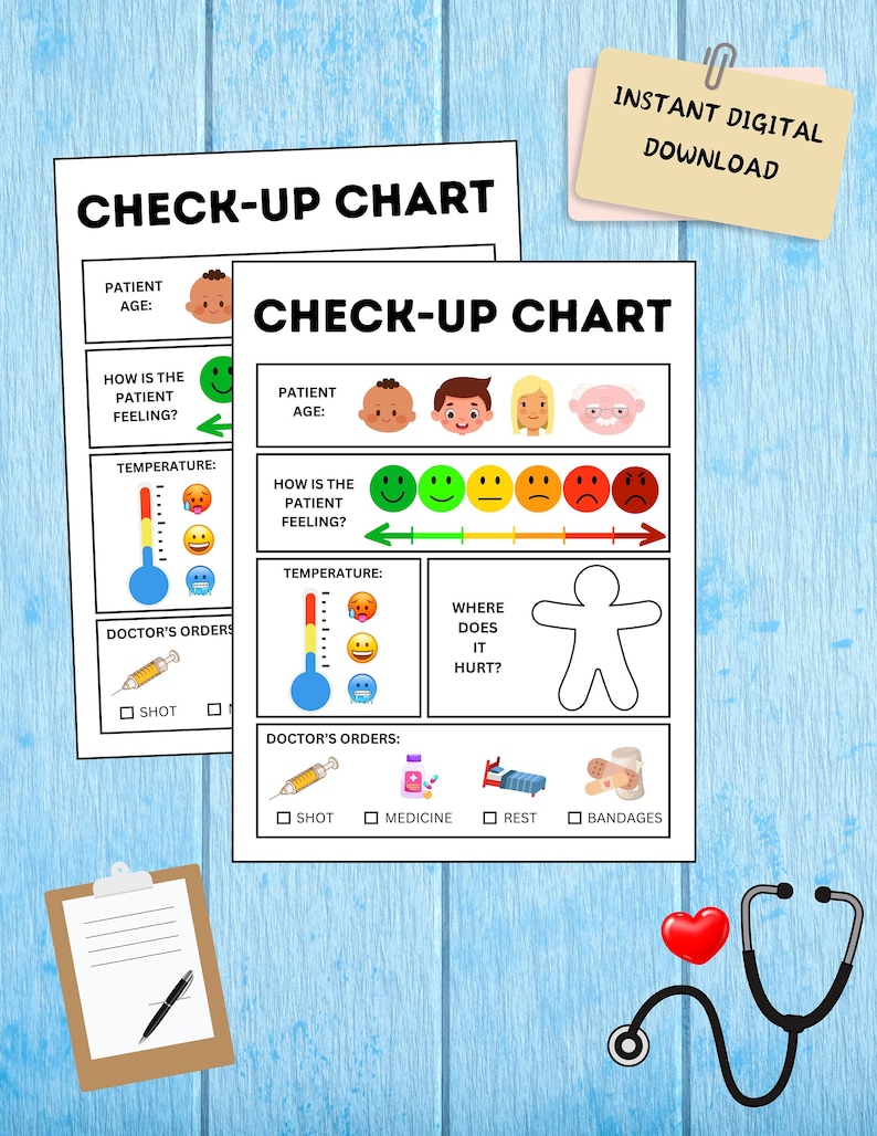 Pretend Play Patient Check-up Chart, Doctor Pretend Play Printable ...