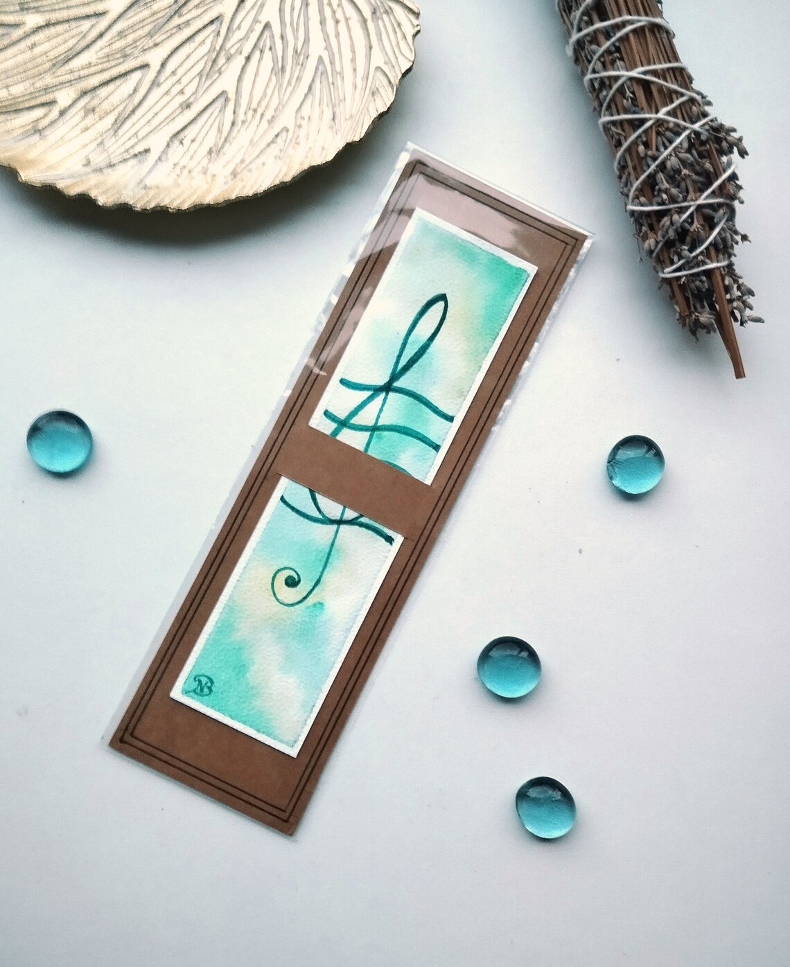 Bookmark, Music Theme, Treble Clef, Hand Painted, Green, Unique ...