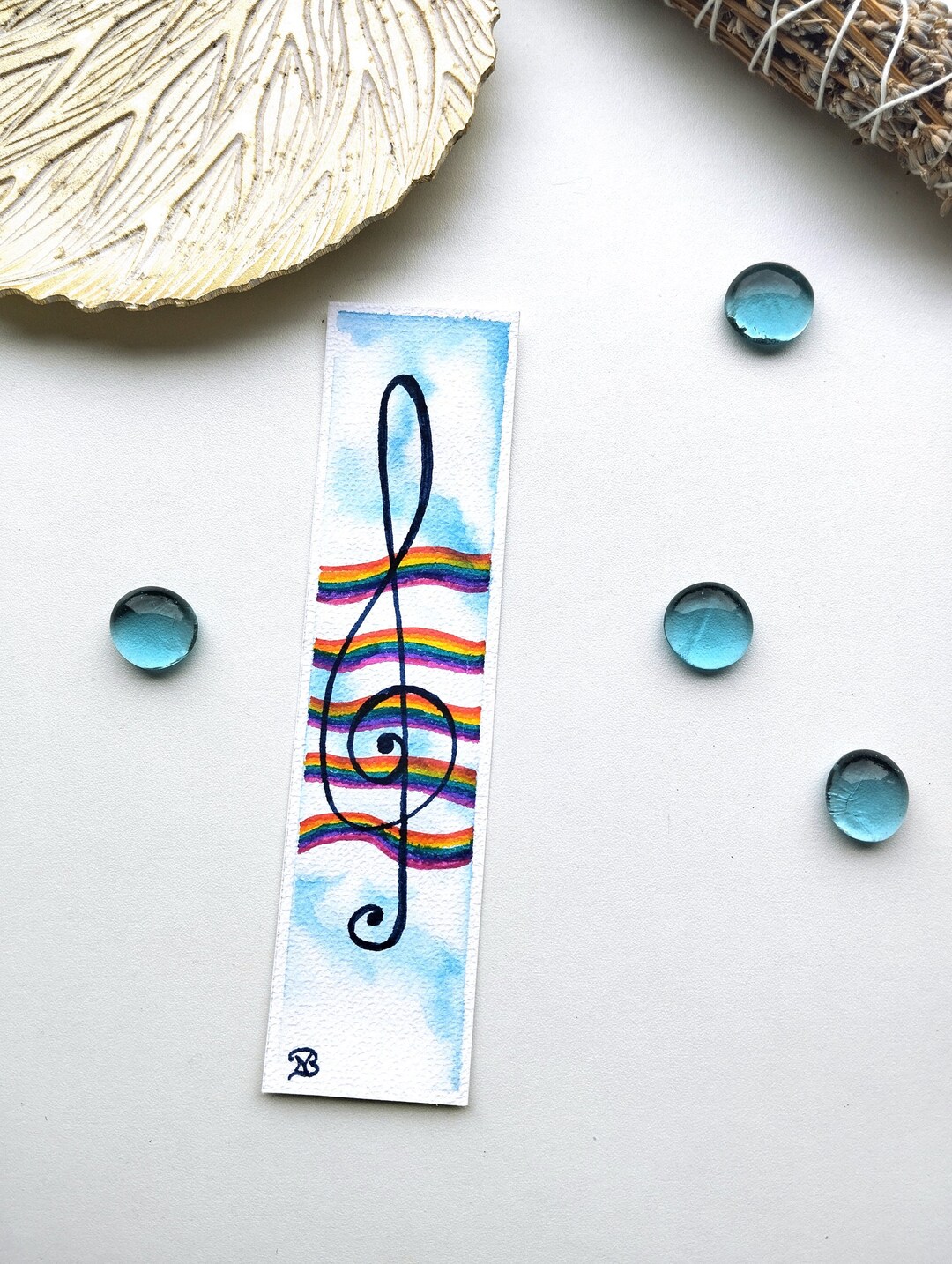 Bookmark, Music Theme, Treble Clef, Hand Painted, Rainbow, Unique ...