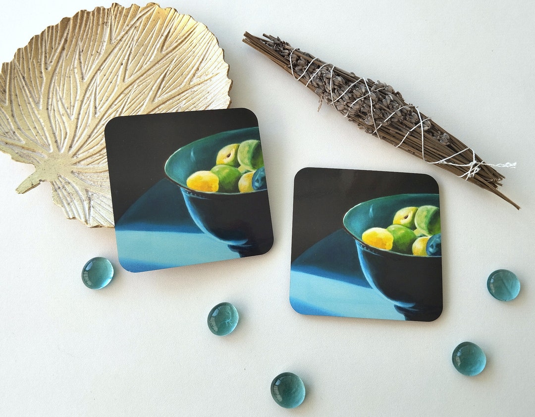 Set of 2 Coasters/vibration/plum Bowl/beer Coasters/housewarming Gift ...