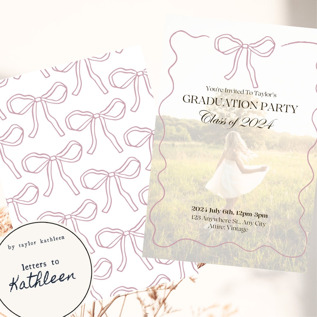 Pink Bows Portrait Graduation Announcement Invitation 2024 Canva ...
