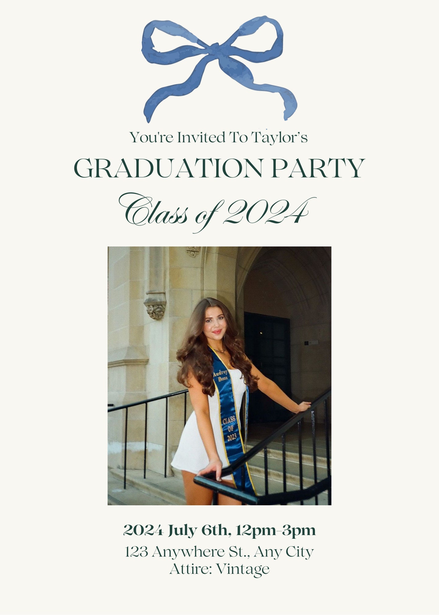 Blue Bows Portrait Graduation Announcement Invitation 2024 Canva ...