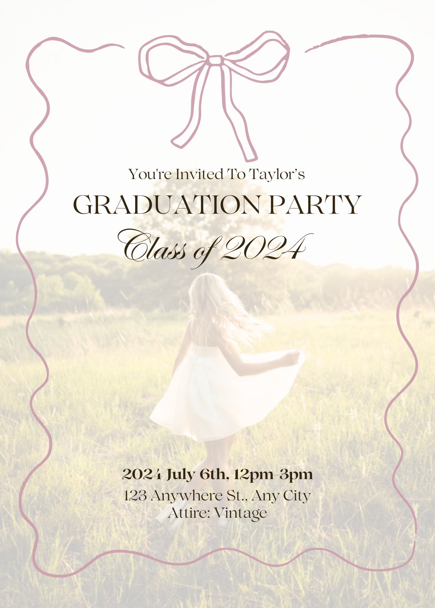 Pink Bows Portrait Graduation Announcement Invitation 2024 Canva ...