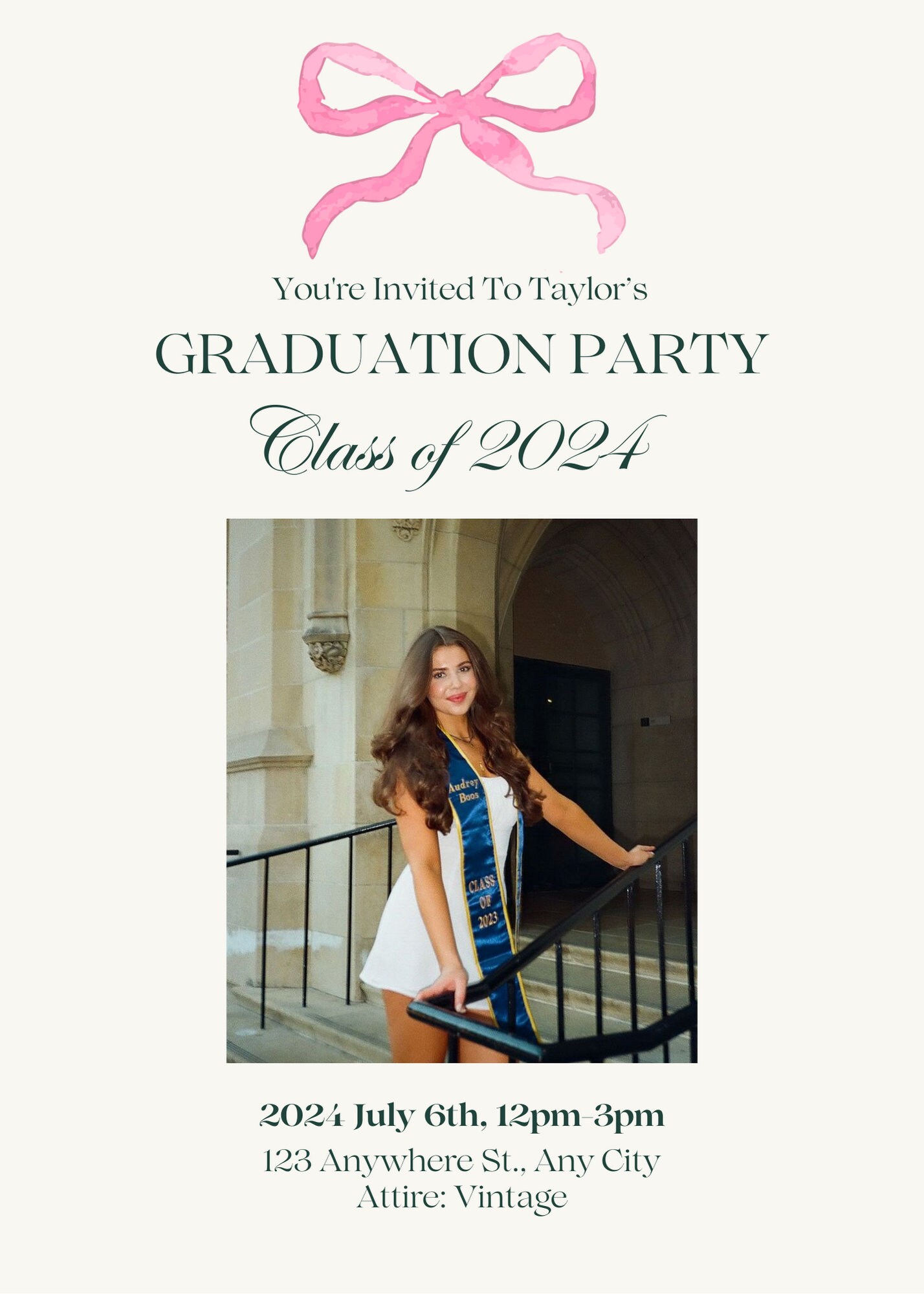 Pink Bows Portrait Graduation Announcement Invitation 2024 Canva ...