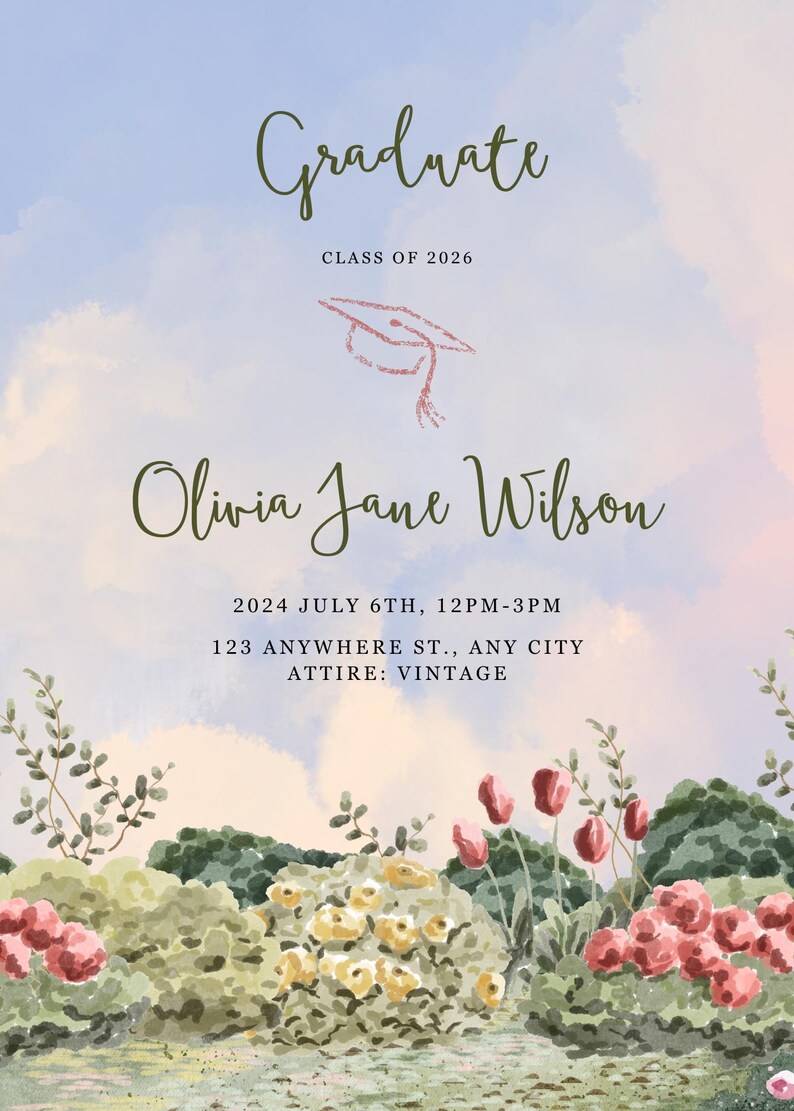 Vintage Painting Graduation Invitation | Romantic Garden Grad Invite ...