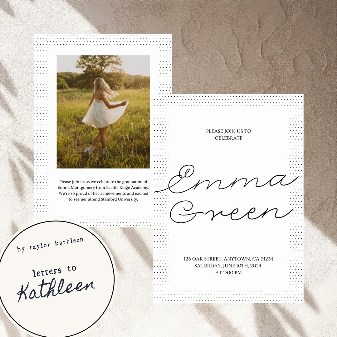 Polka Dot Grad Invite - Customizable Canva Template - Etsy