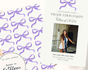 Pink Bows Portrait Graduation Announcement Invitation 2024 Canva ...