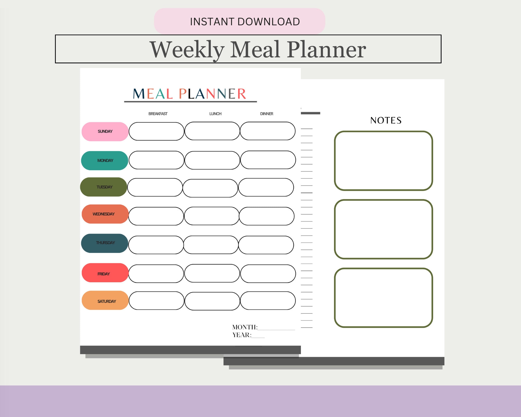 Meal Prep template for Meal Plan Weekly Meal Planner Printable and ...