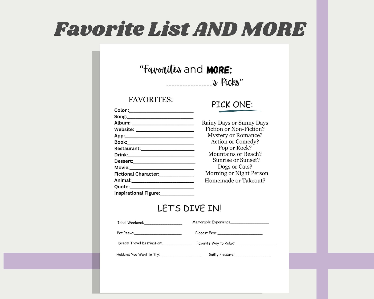 Employee Favorite List, Employee Favorite Things Survey, Staff ...