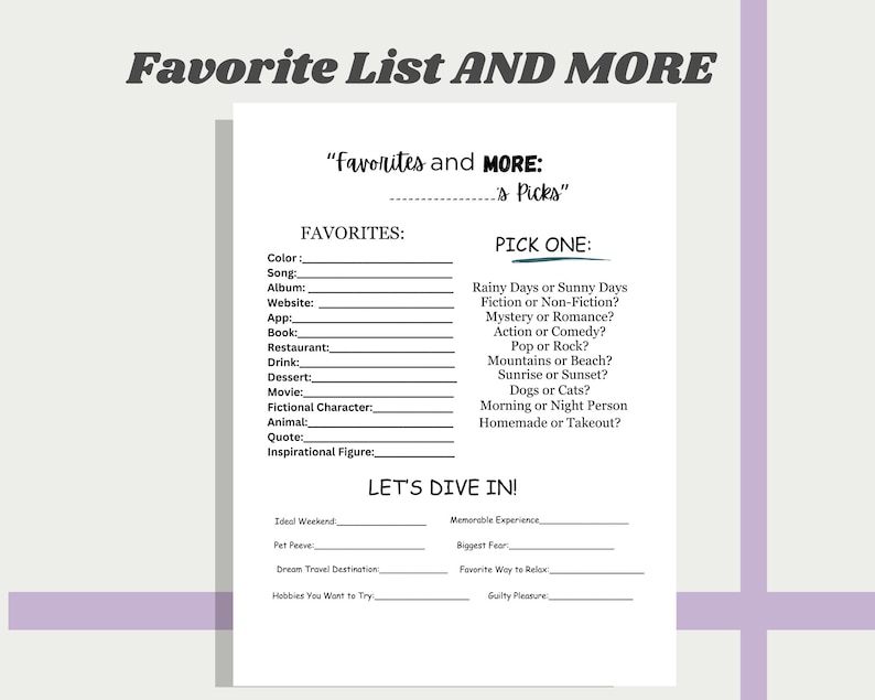 Employee Favorite List, Employee Favorite Things Survey, Staff ...