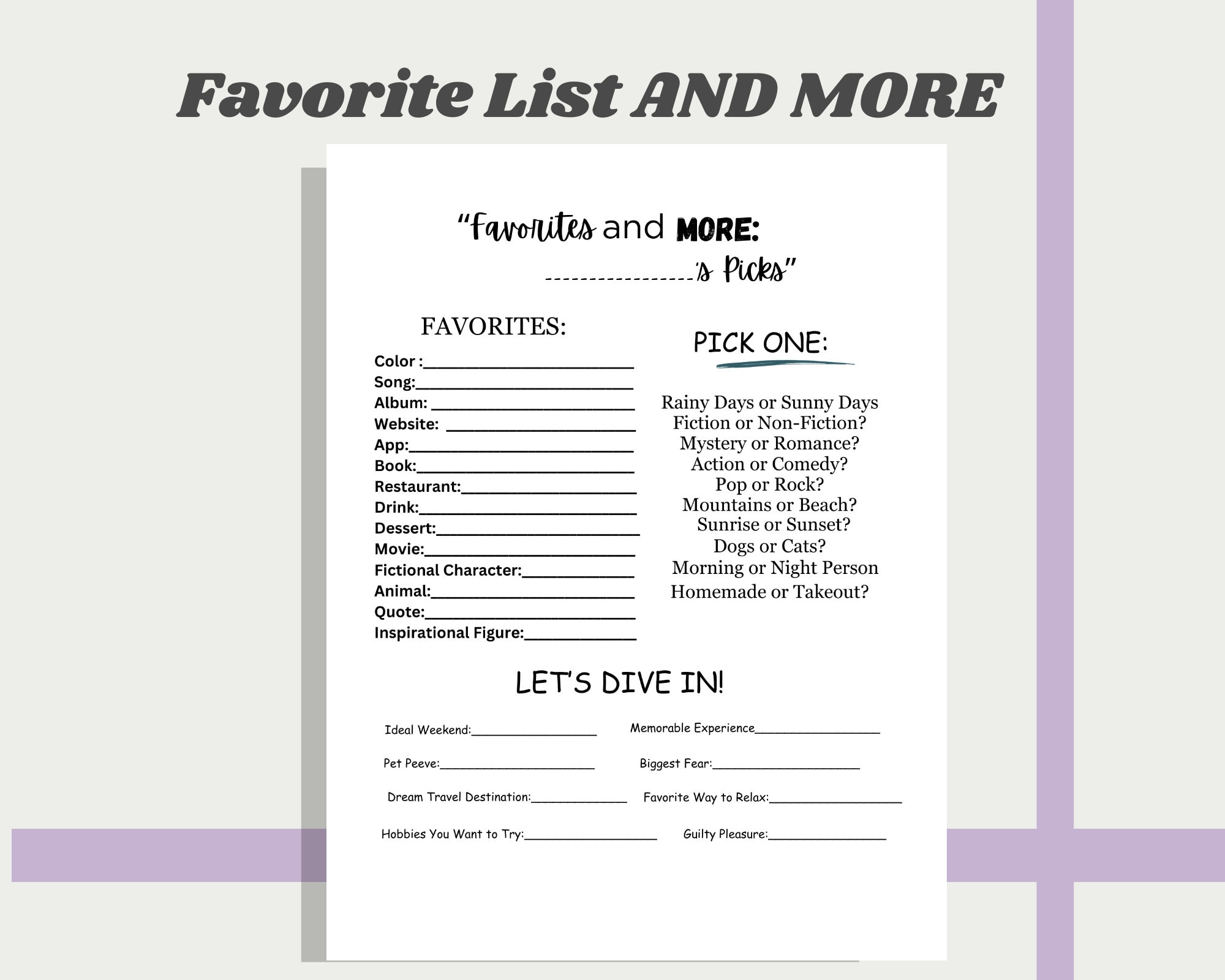 Employee Favorite List, Employee Favorite Things Survey, Staff ...