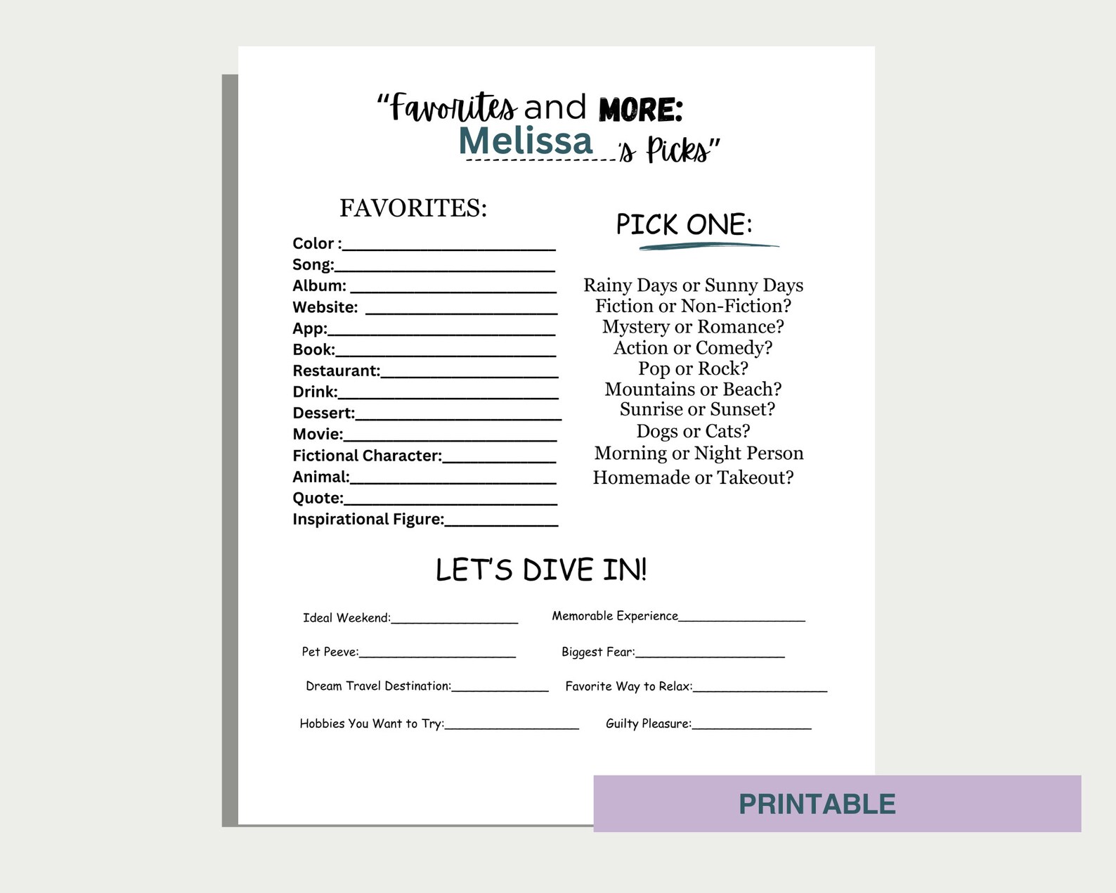 Employee Favorite List, Employee Favorite Things Survey, Staff ...