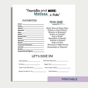 Employee Favorite List, Employee Favorite Things Survey, Staff ...