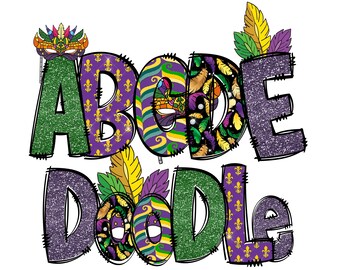 Mardi Gras Doodle Letters With Clip Art PNG Files, Make Your Own Name ...