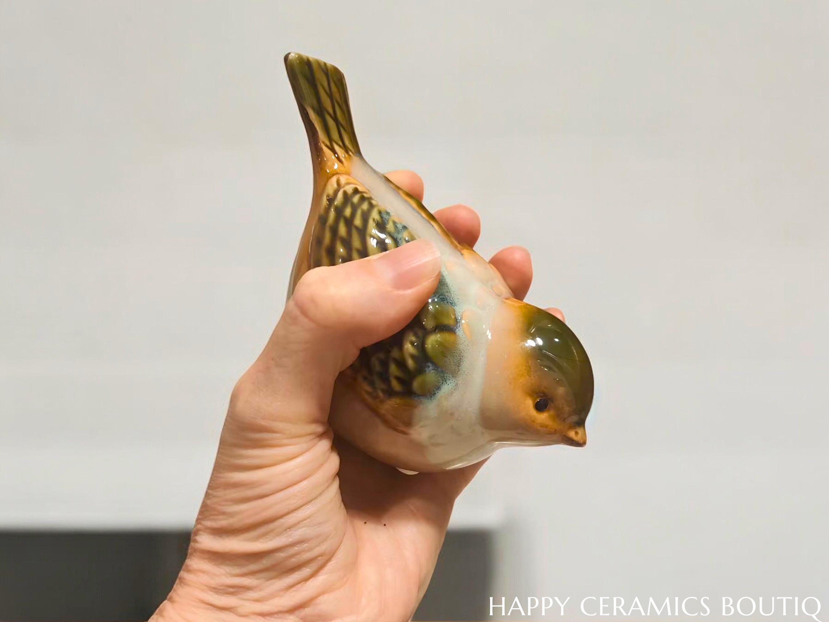 Ceramic Small Bird Figurines Handmade Bullfinch Decor Colorful Bird Art ...